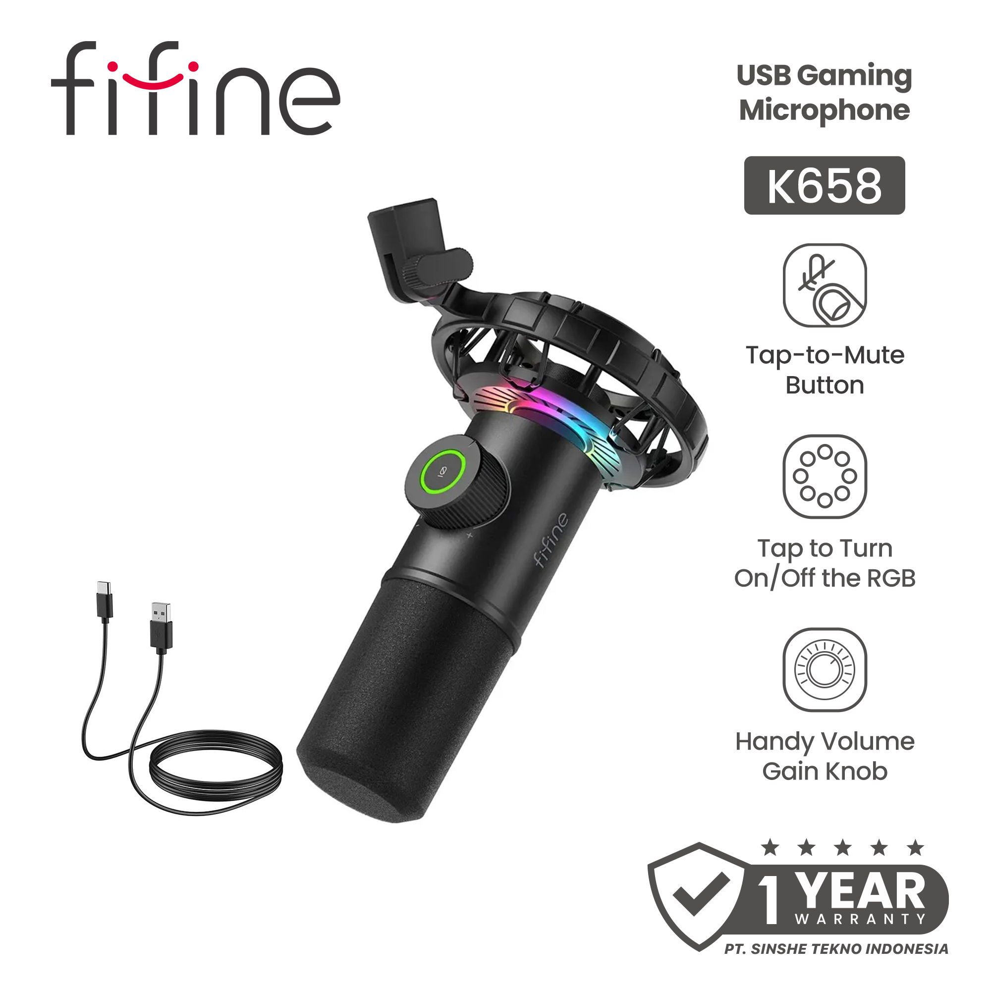 FIFINE K658 USB Dynamic Cardioid Microphone with A Live Monitoring ...