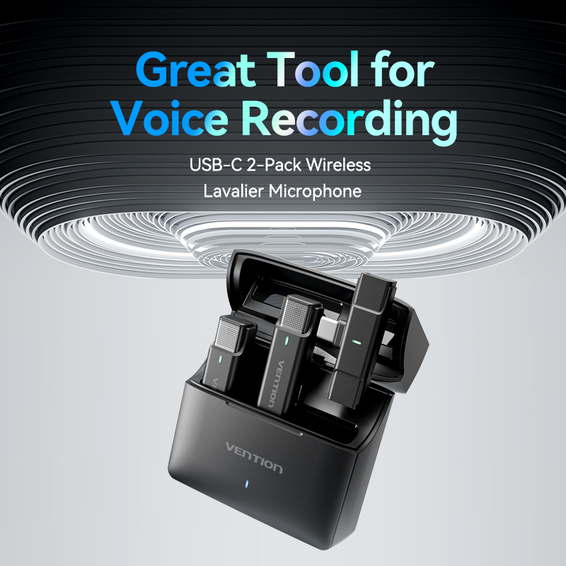 Vention Wireless Mic USB-C 2 Mic 1 Receiver Lavalier Clip-On Microphone ...